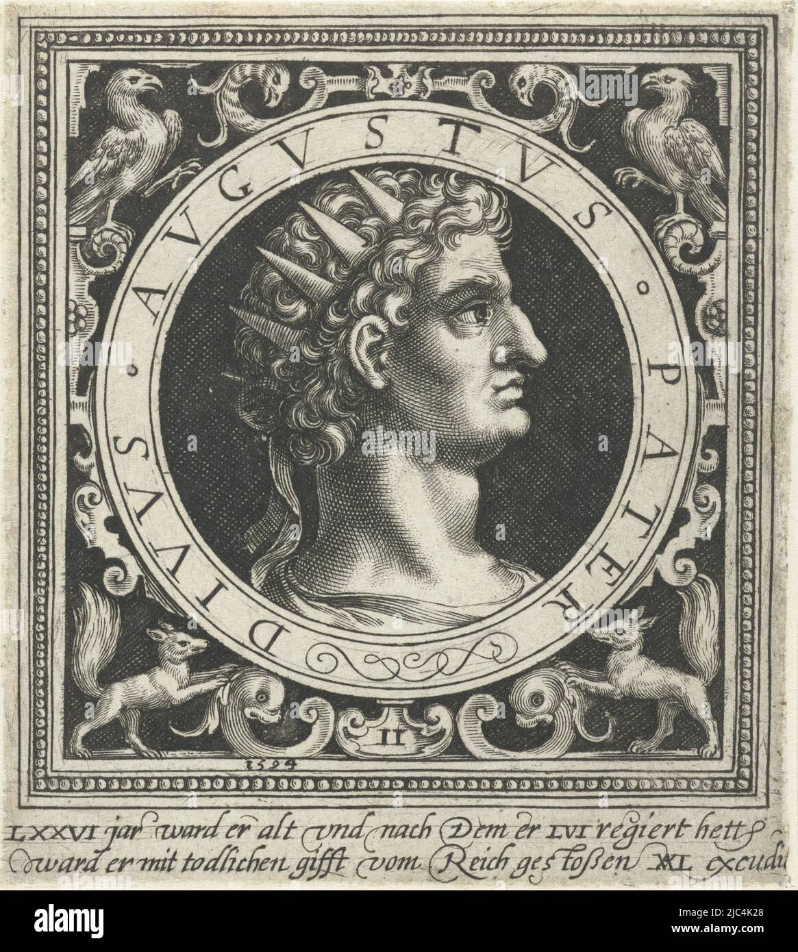 Portrait with bust of Emperor Augustus on medallion in rectangular ...