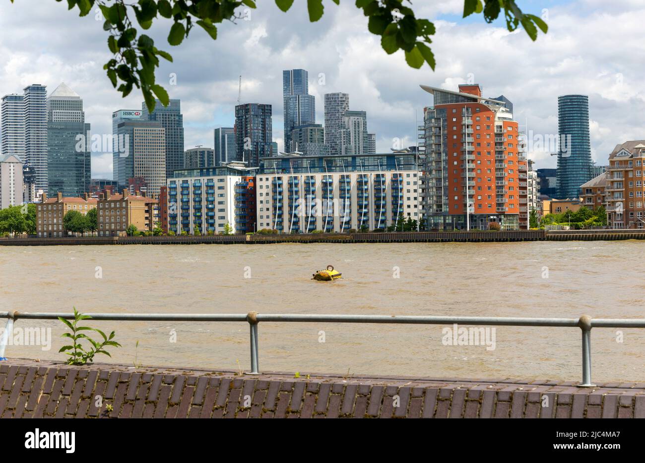 View from Deptford of River Thames and high rise offices of Canary ...