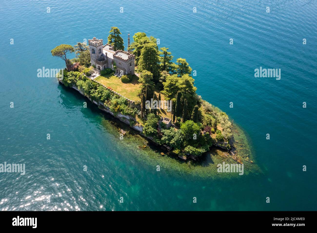 Aerial view of the Loreto Island on Iseo lake. Montisola, Brescia ...