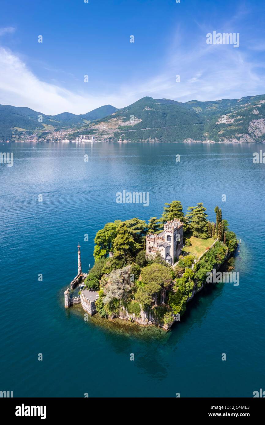Aerial view of the Loreto Island on Iseo lake. Montisola, Brescia ...