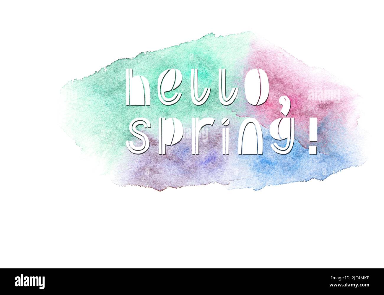 Hello spring lettering phrase. Watercolor texture background. Hand ...