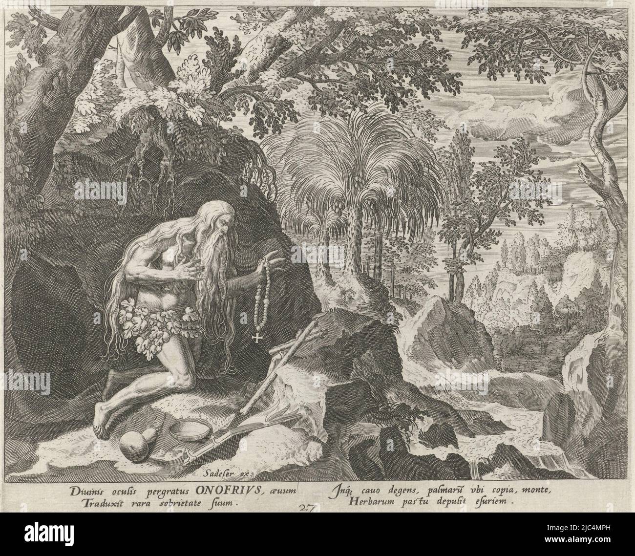 Saint Onyphrius the Great as a hermit in front of a cave in the ...