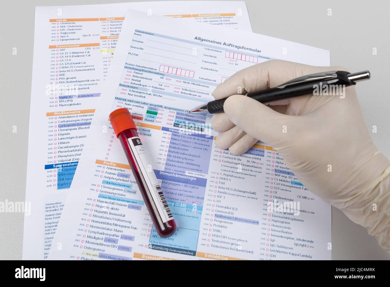 blood probe and request form for analysis in a laboratory Stock Photo ...