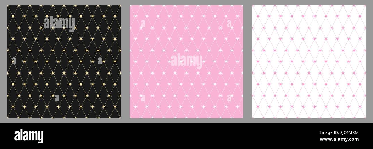 set of seamless patterns on white, black and pink backgrounds for ...
