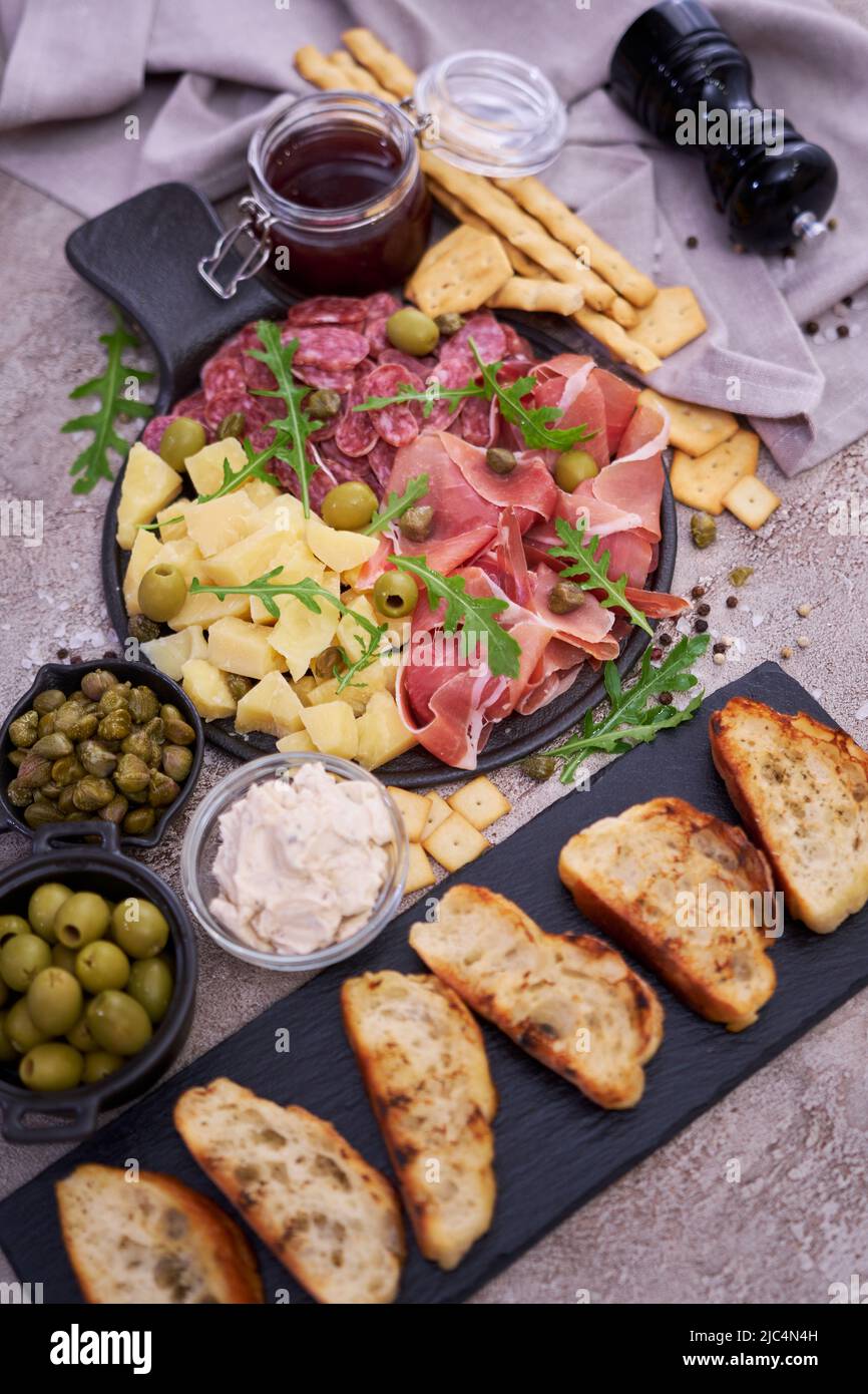 Italian antipasto meat platter - prosciutto ham, bresaola, salami and ...