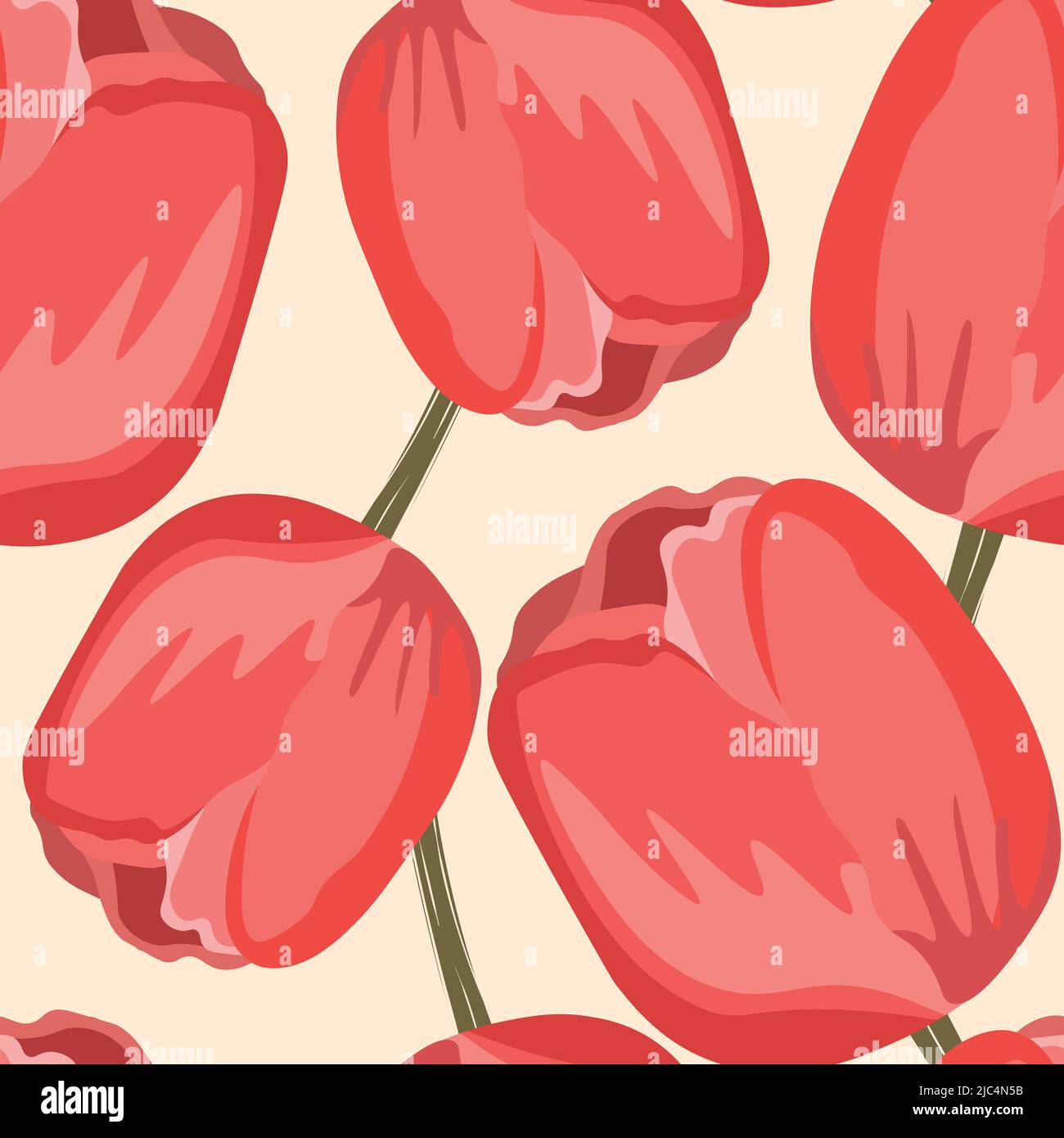 Seamless floral pattern with pink tulips. Cartoon style. Design for ...