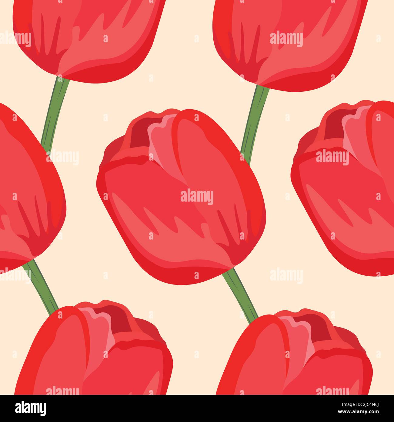 Seamless floral pattern with red tulips. Cartoon style. Design for ...