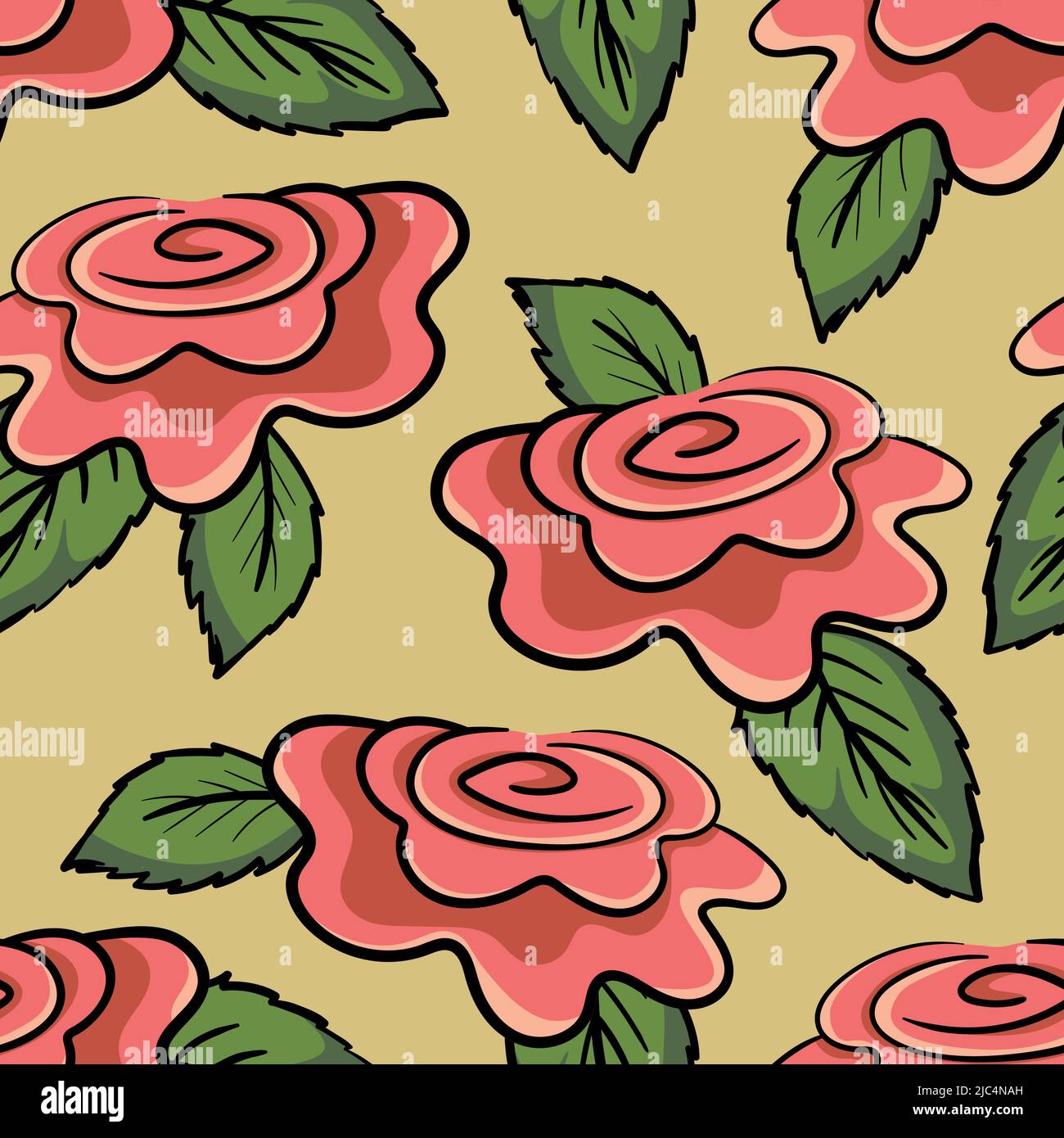 Spring colorful vector illustration with pink roses. Cartoon style ...