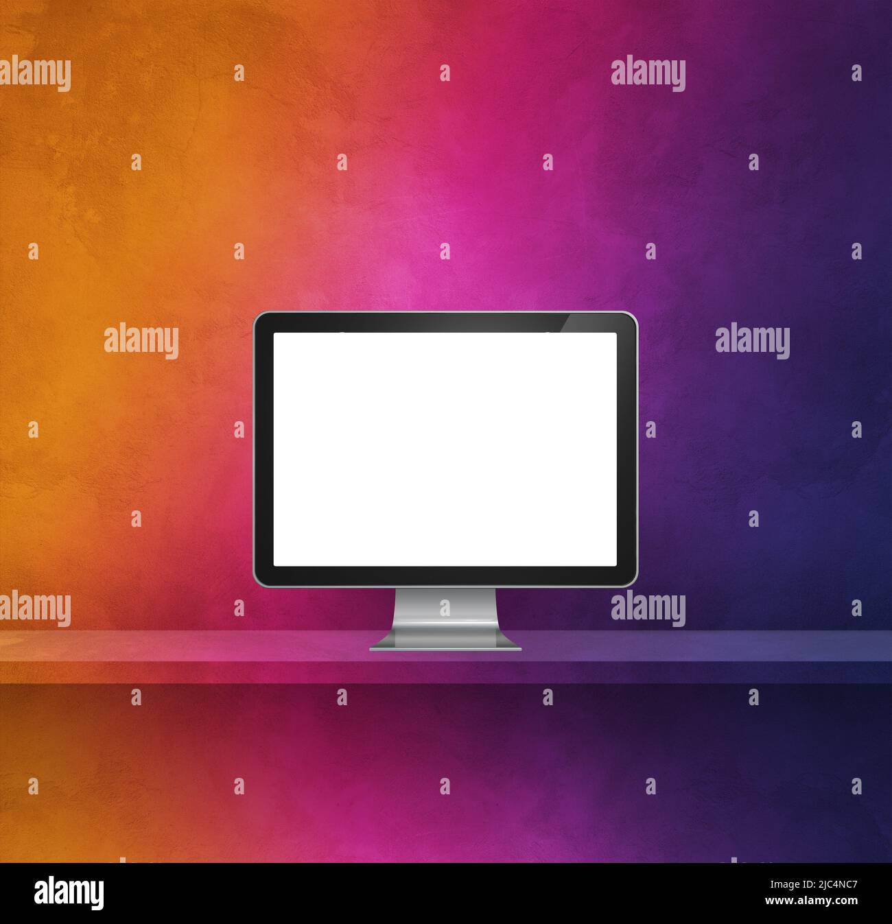 Computer pc - rainbow wall shelf background. 3D Illustration Stock ...