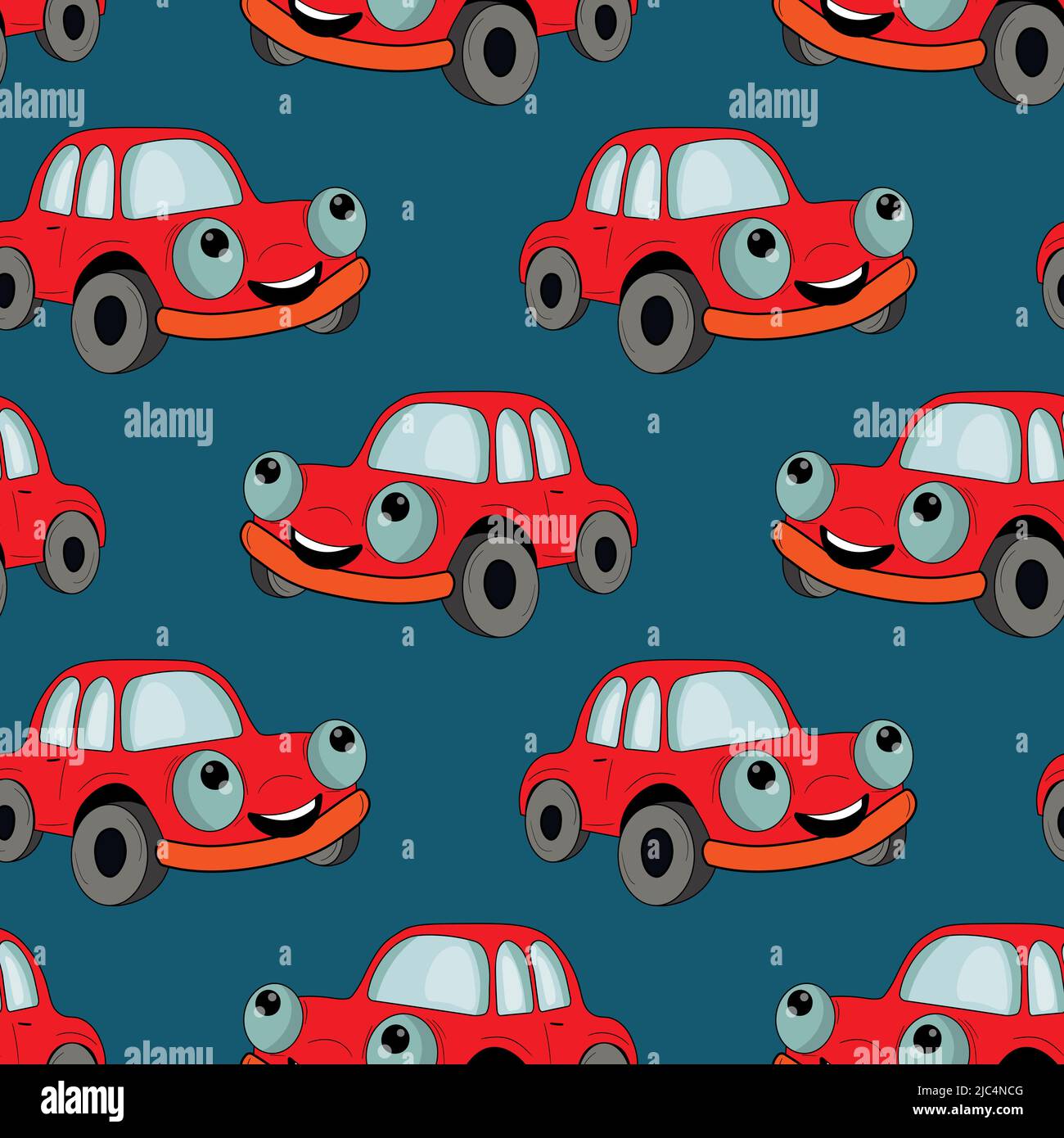 Seamless pattern with cute car on color background. Cartoot transport ...