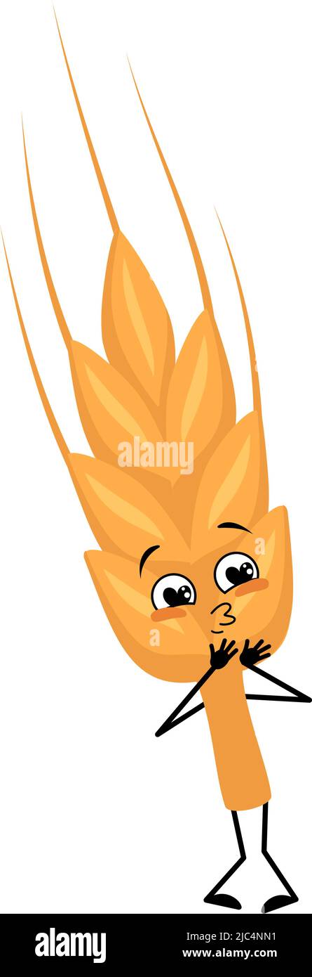 Cute ear of wheat character with love emotions, smile face, arms and ...