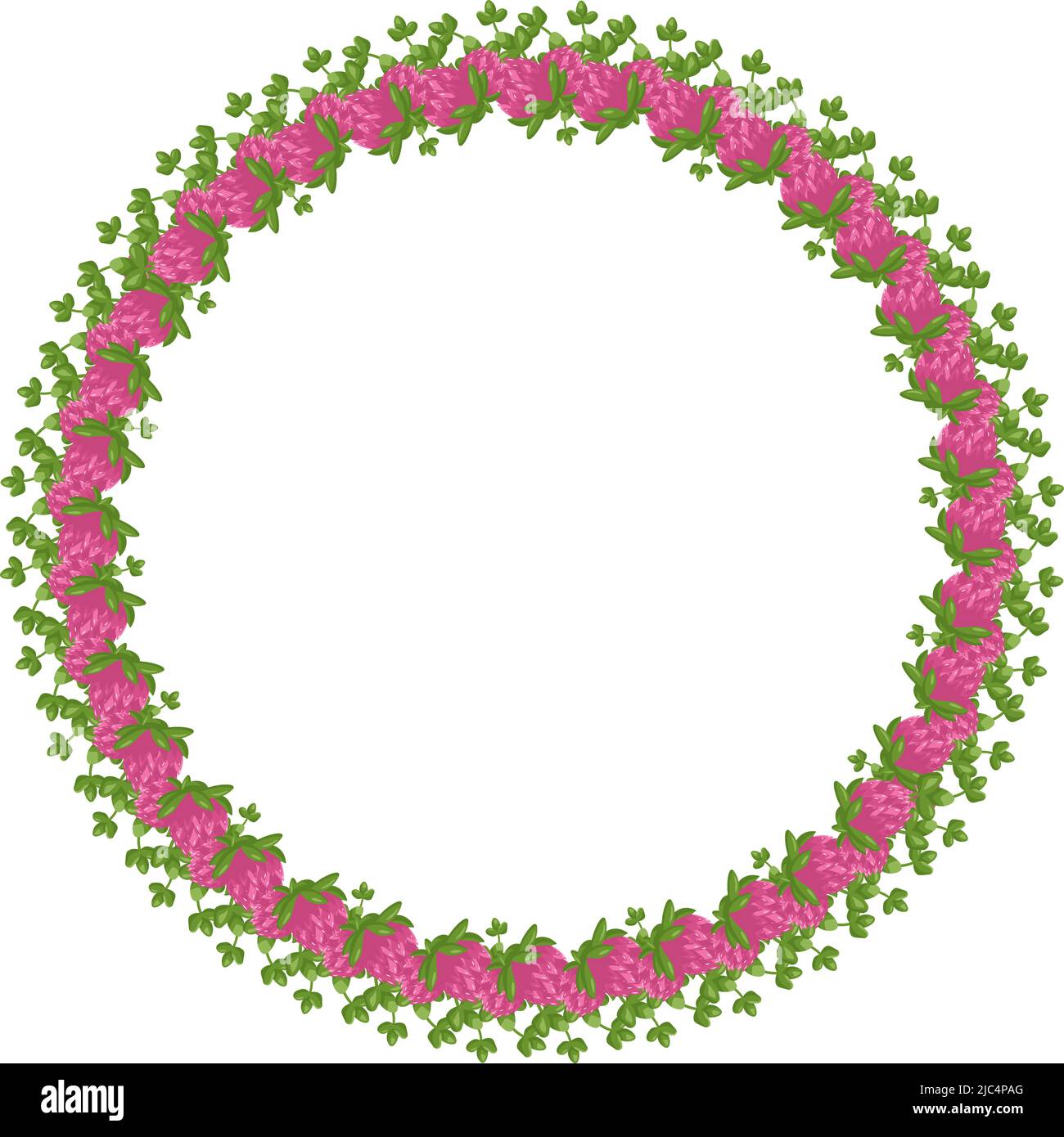 Wreath of pink clover flowers. Round frame, cute bright plant with ...