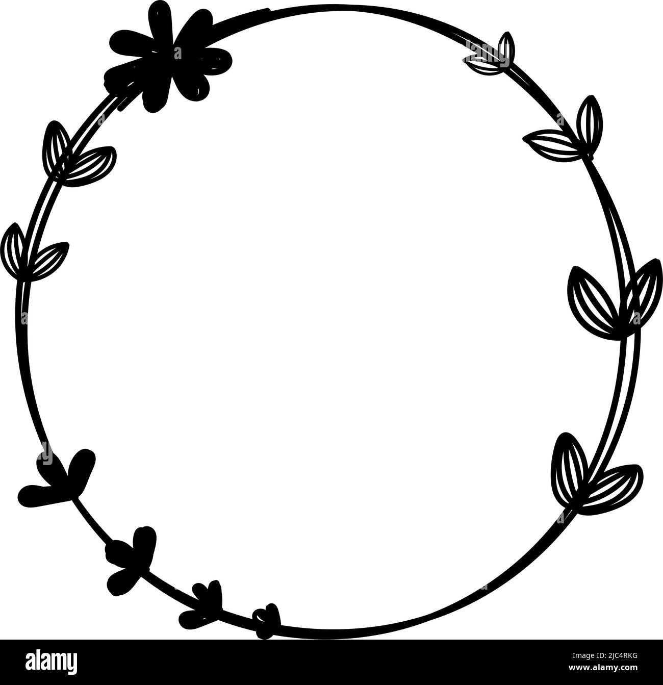 Frame with a flower circle, hand-drawn doodle. Elegant circular frame ...