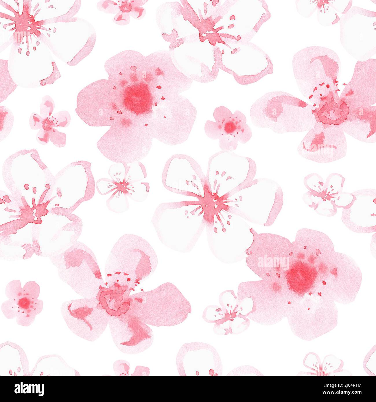 Seamless sakura pattern. Watercolor illustration. Isolated on a white ...