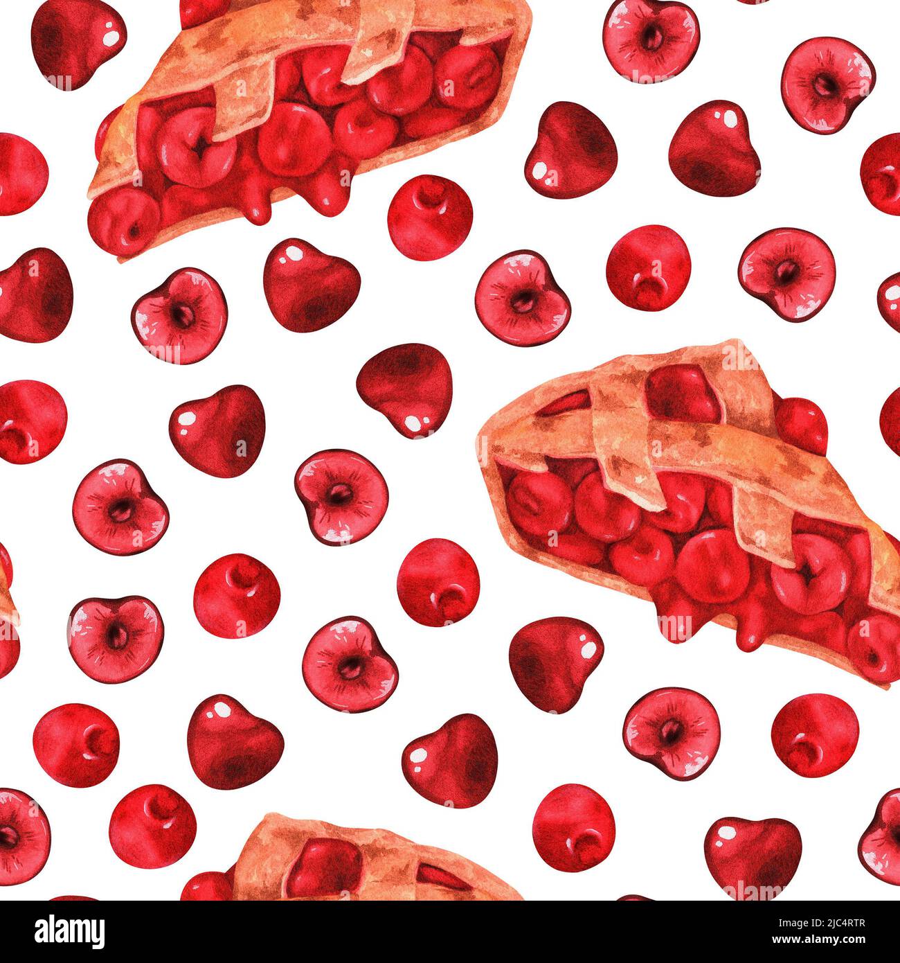 Cherry pie Seamless Pattern. Watercolor illustration. Isolated on a ...