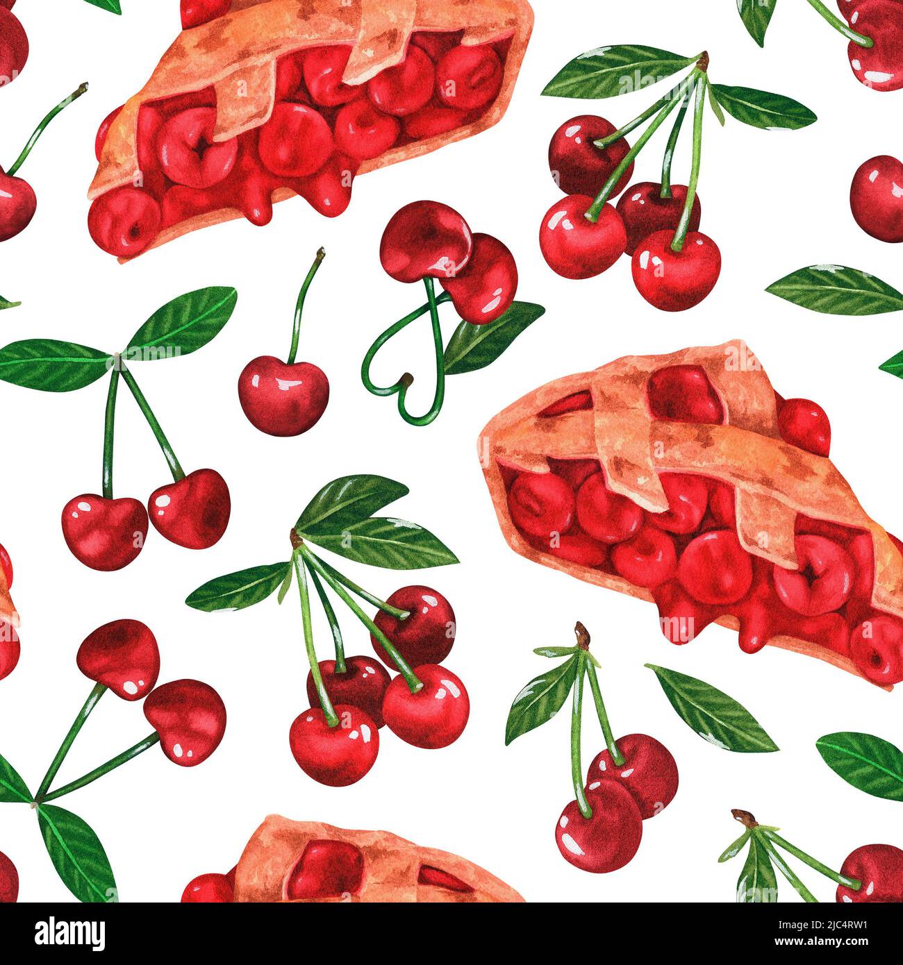 Cherry pie Seamless Pattern. Watercolor illustration. Isolated on a ...
