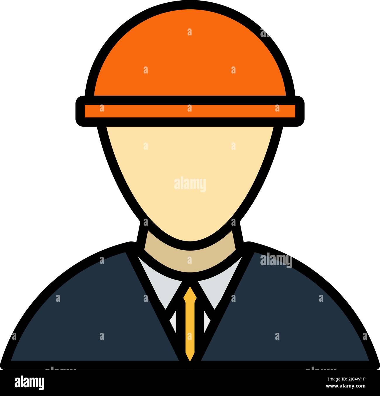 Icon Of Construction Worker Head In Helmet. Editable Bold Outline With ...