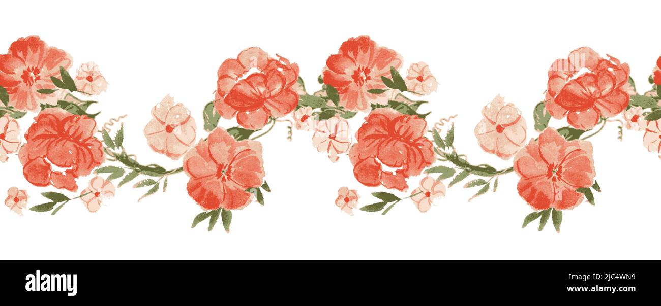 Seamless digital Hand painted floral vines border design Stock Photo ...