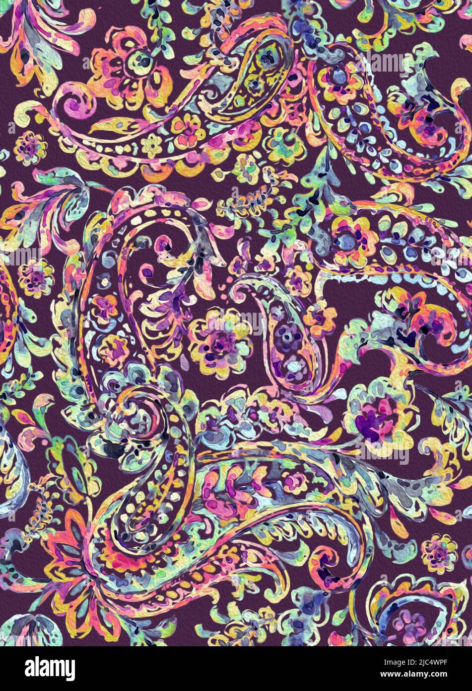 Seamless hand painted watercolour Multicolour Abstract paisley pattern ...