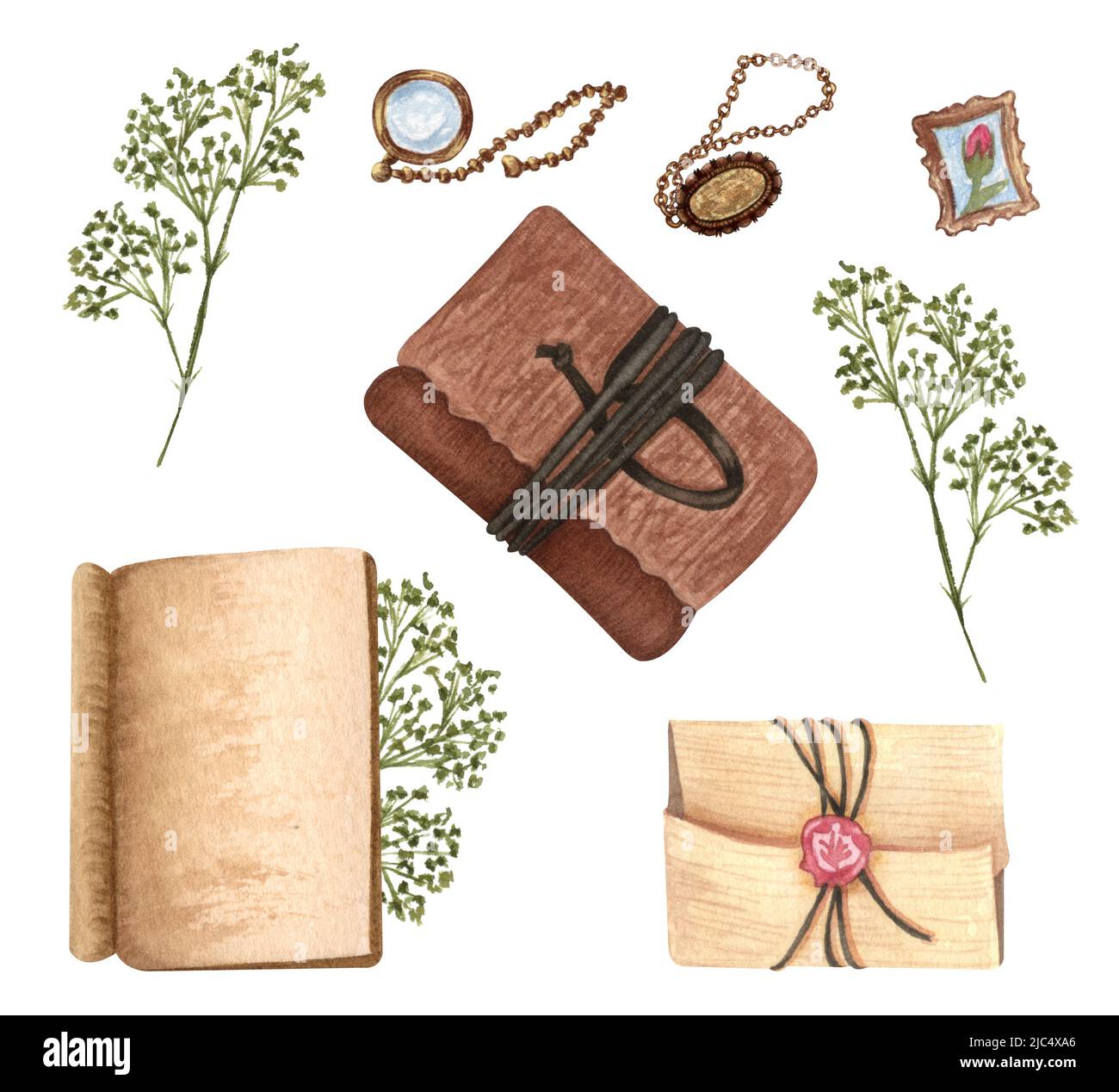 Vintage paper set isolated on white. Hand Drawn watercolor illustration ...