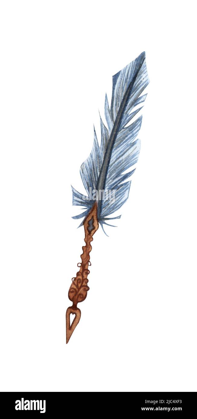 Watercolor illustration of vintage ink feather Stock Photo - Alamy