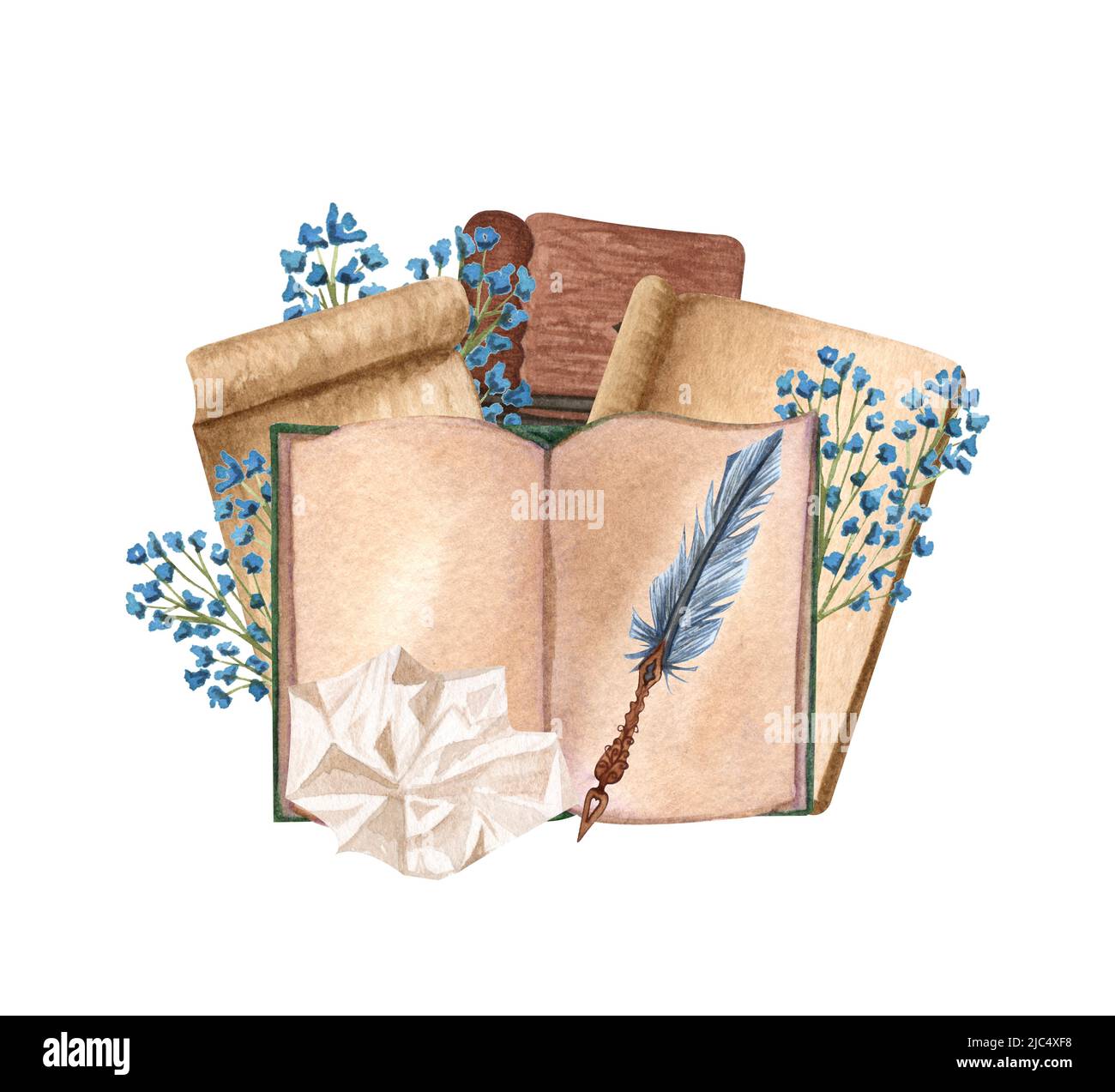 Watercolor vintage books illustration. Hand Drawn a pile of old books ...