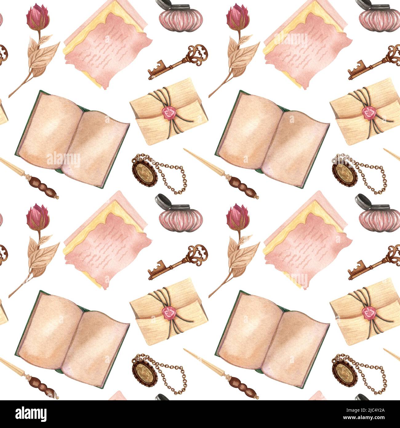 Watercolor vintage elements, old books, letters. hand drawn ...