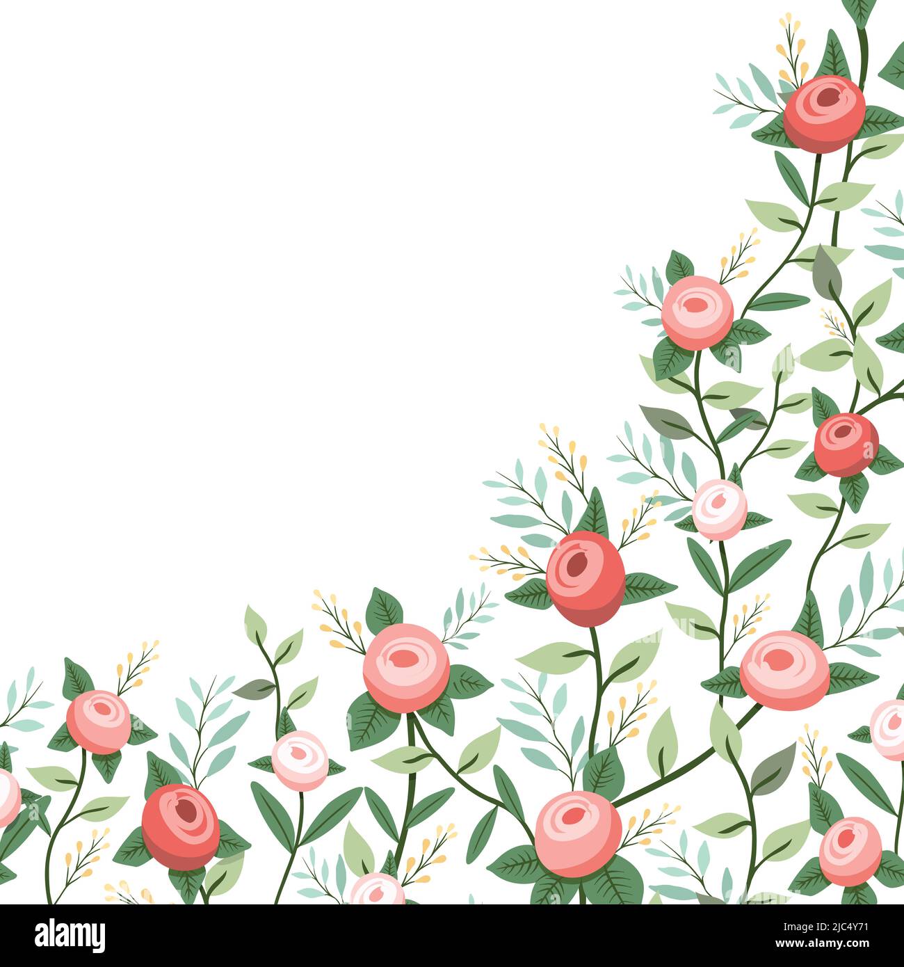 Decorative floral frame with red flowers, leaves and branches. Vector ...
