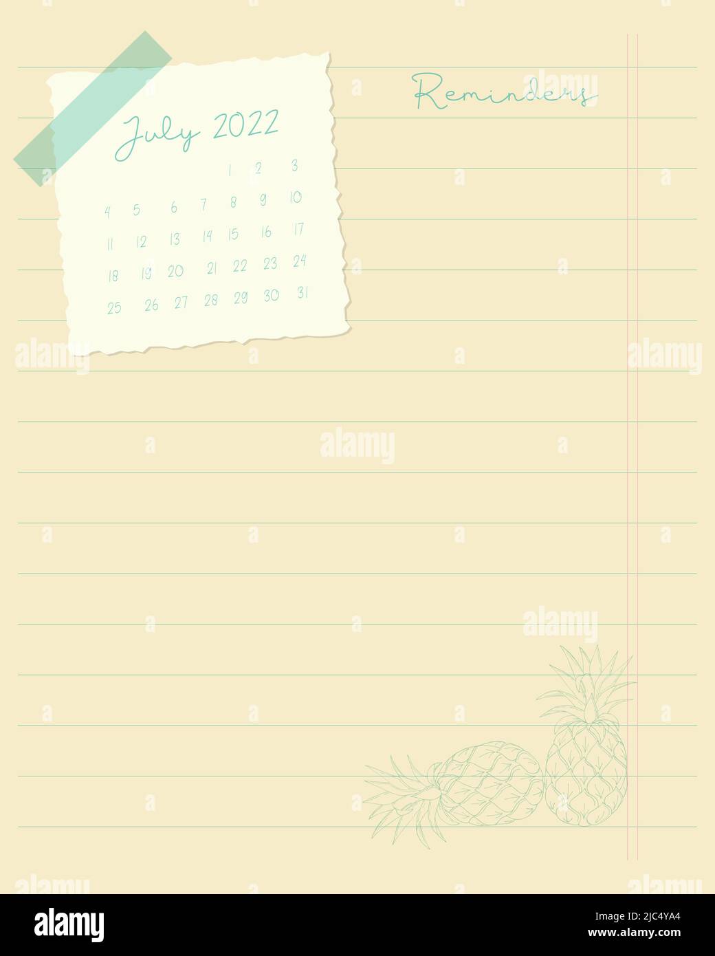 Calendar July 2022 Reminders ,To do list , planner note-taking ...