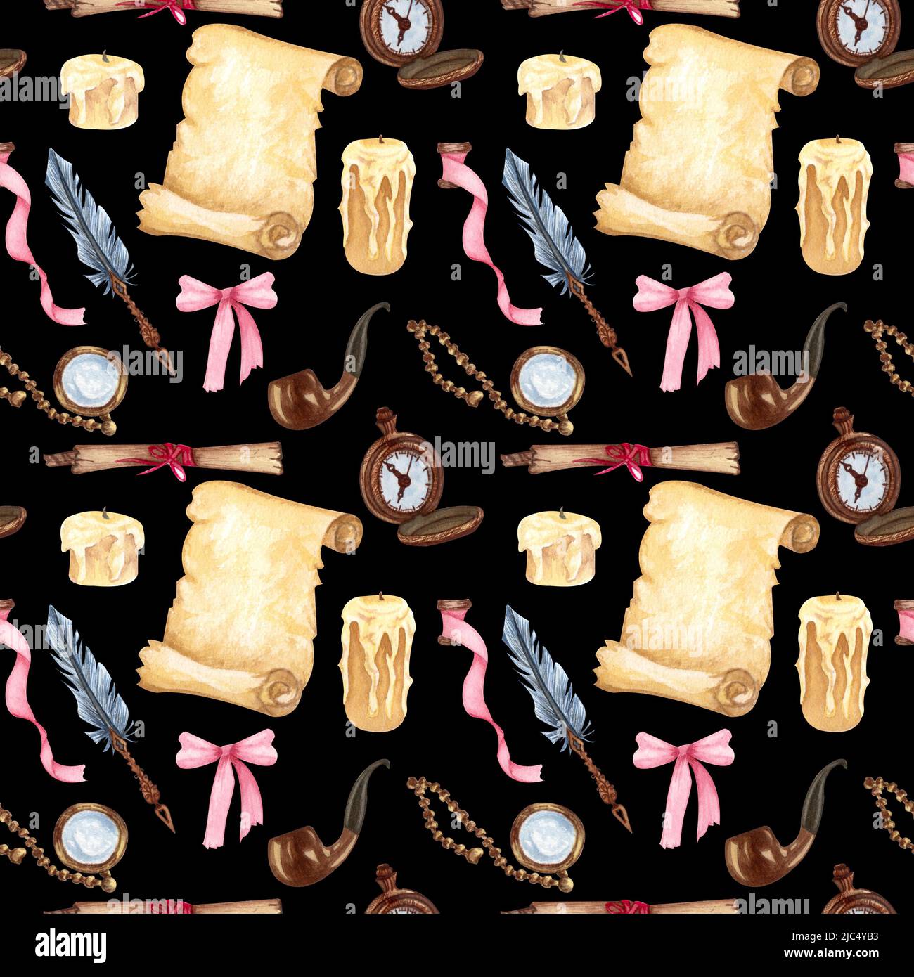 Watercolor vintage elements, old books, letters. hand drawn ...