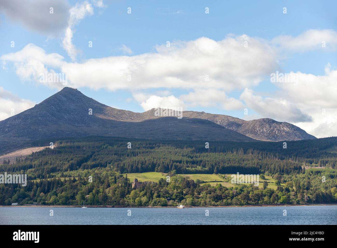 The corbett Goatfell on the Isle of Arran seen from the ferry leaving ...