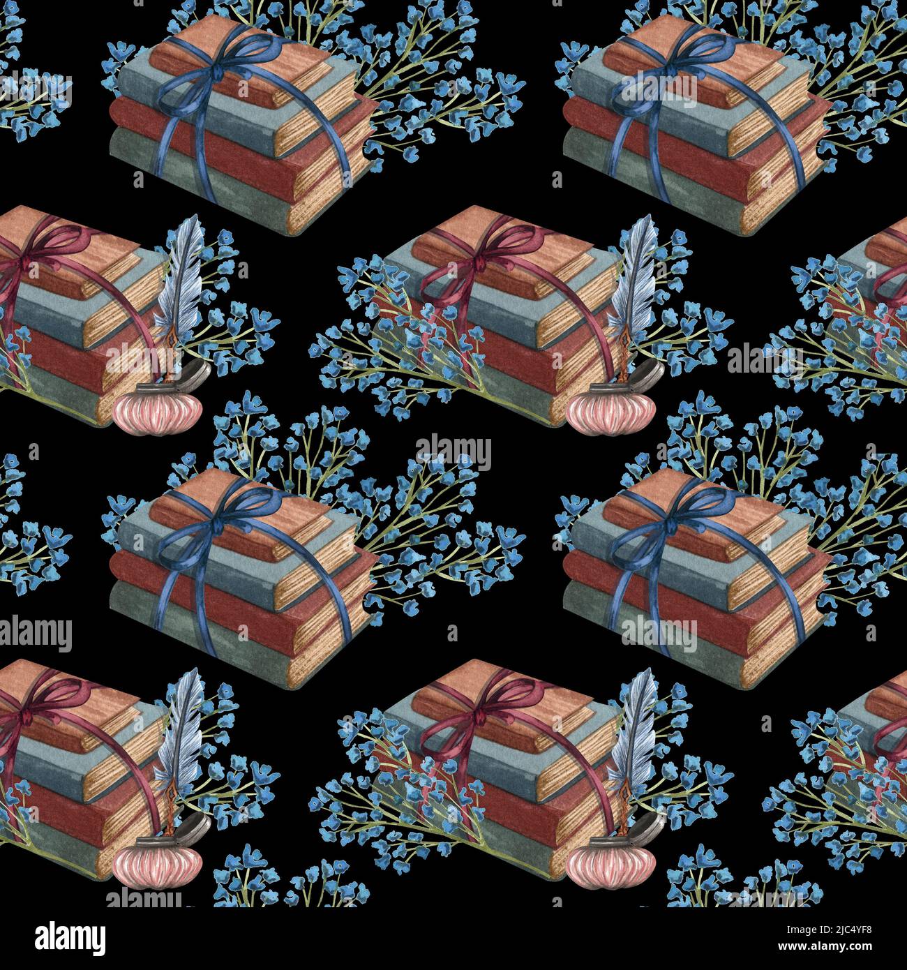 Watercolor vintage books, open book, and ink pen illustrations. Rare ...