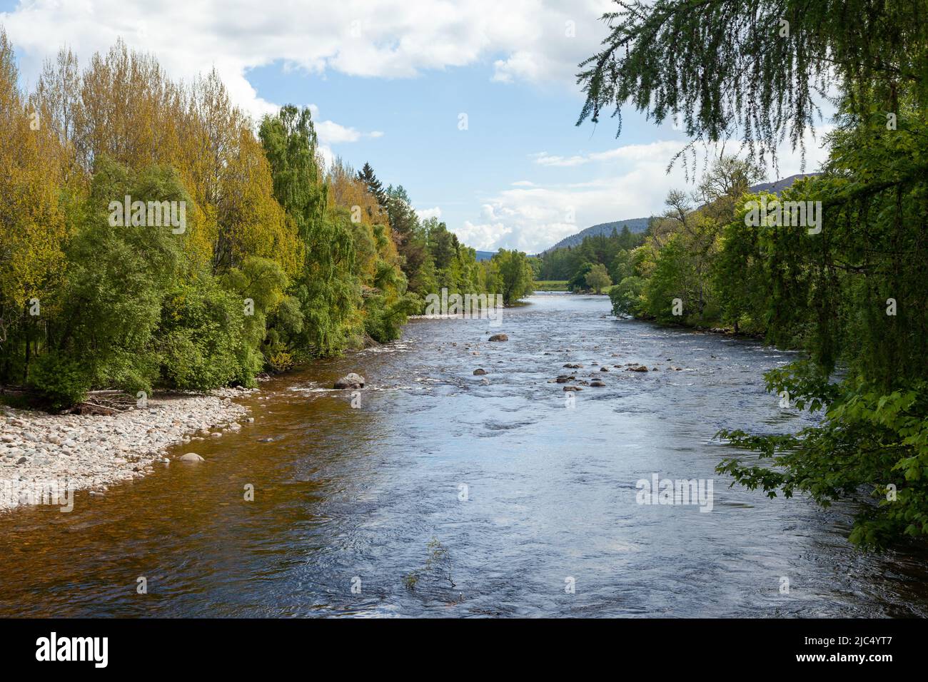 River Dee at entrance to Balmoral Castle and Gardens, Royal Deeside ...