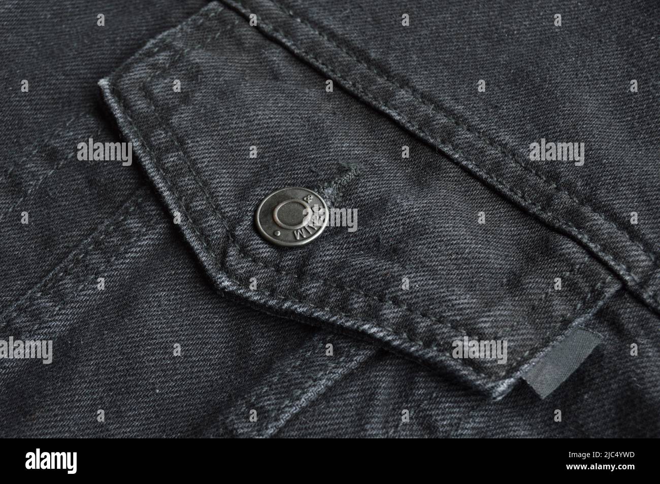 Black jeans denim coat jacket, pocket and buttom detail, jeans fabric ...