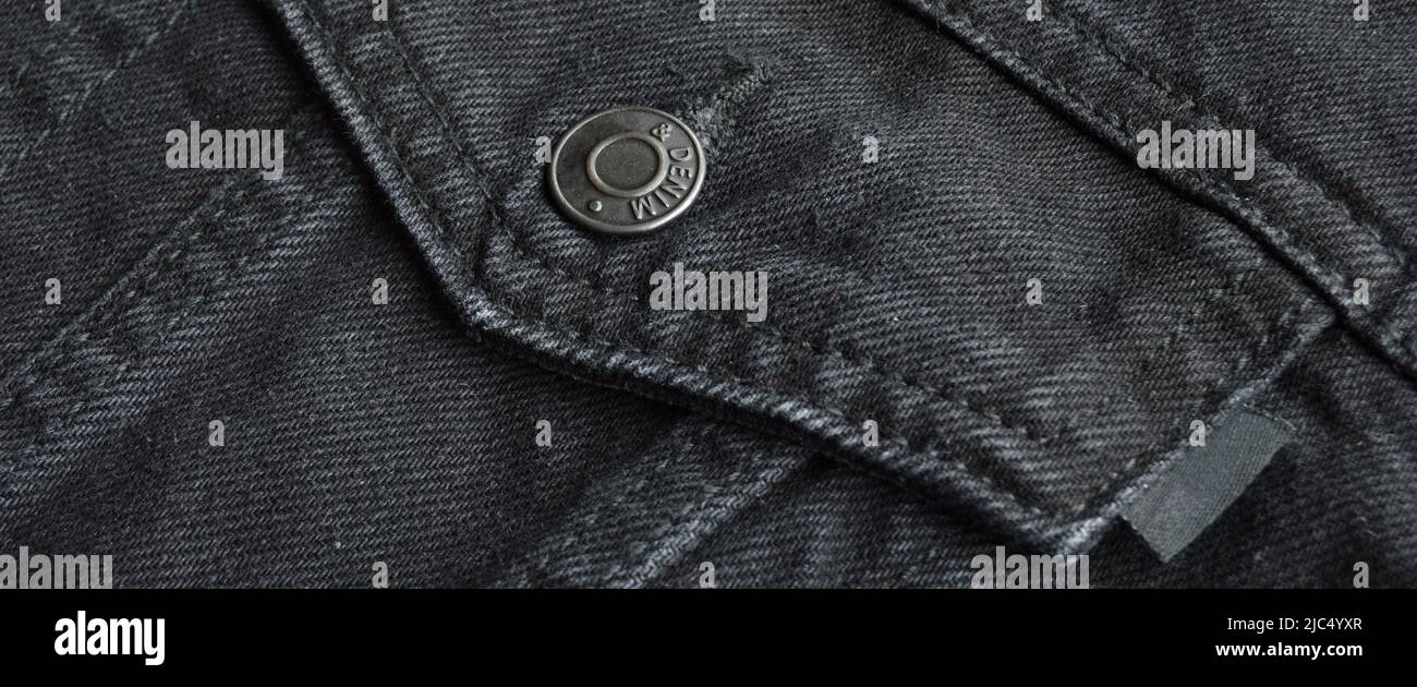 Black jeans denim coat jacket, pocket and buttom detail, jeans fabric ...