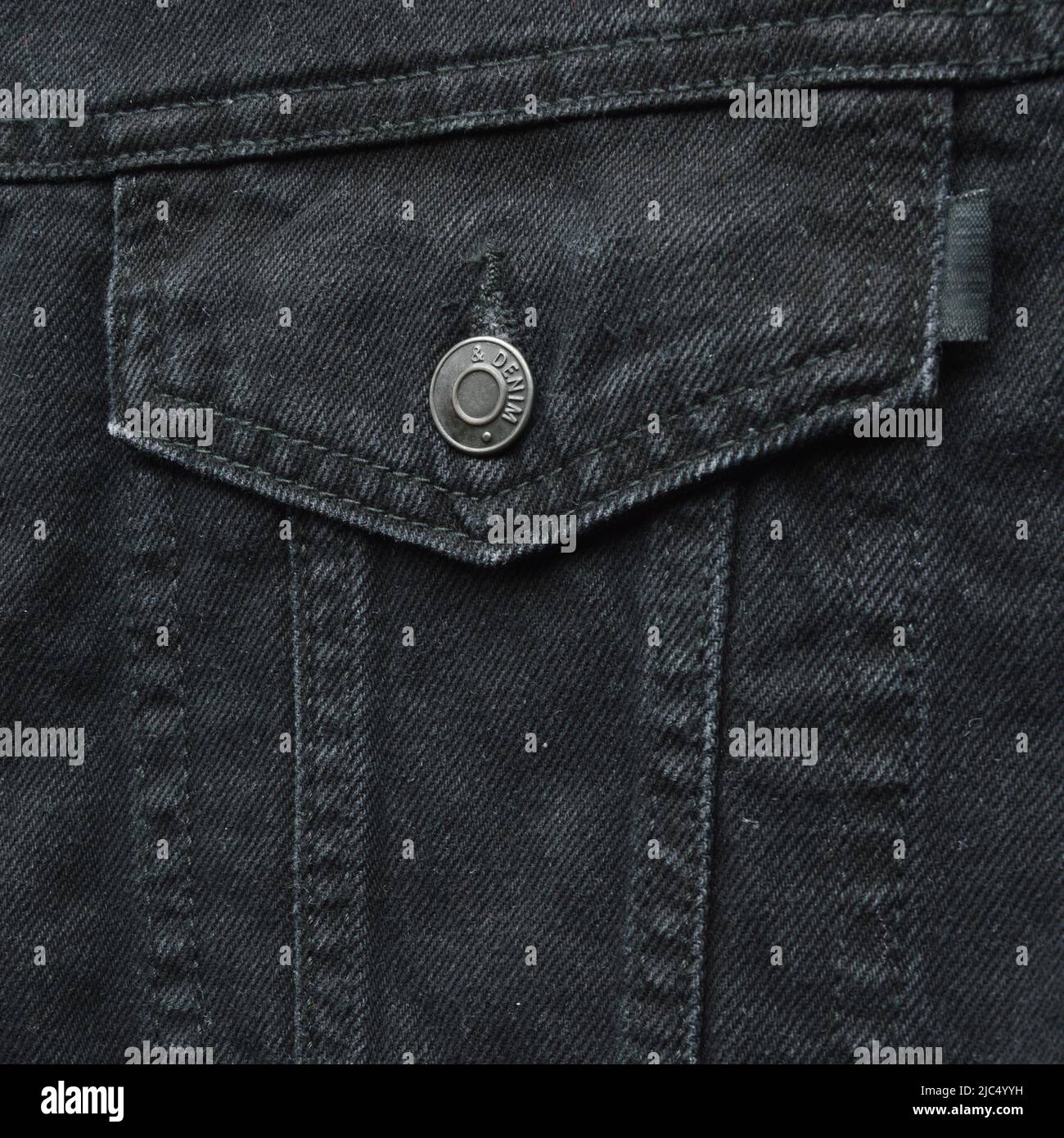 Black jeans denim coat jacket, pocket and buttom detail, jeans fabric ...