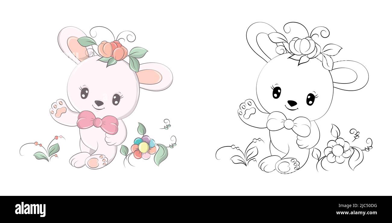 Cute Bunny Clipart for Coloring Page and Illustration. Happy Clip Art ...