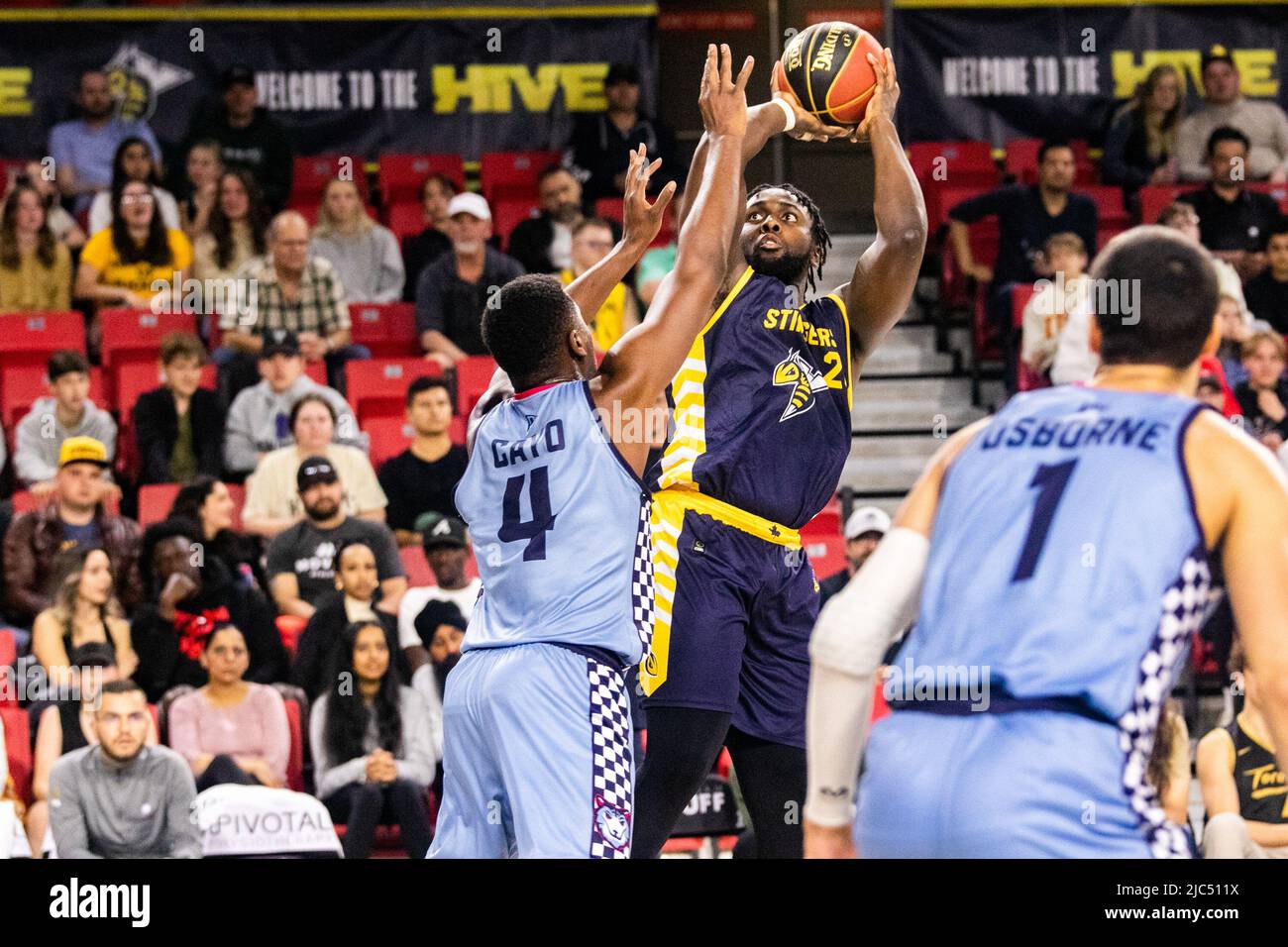 Montreal's #4 Nathan Cayo (Forward), Edmonton's #20 Rowell Graham-Bell ...