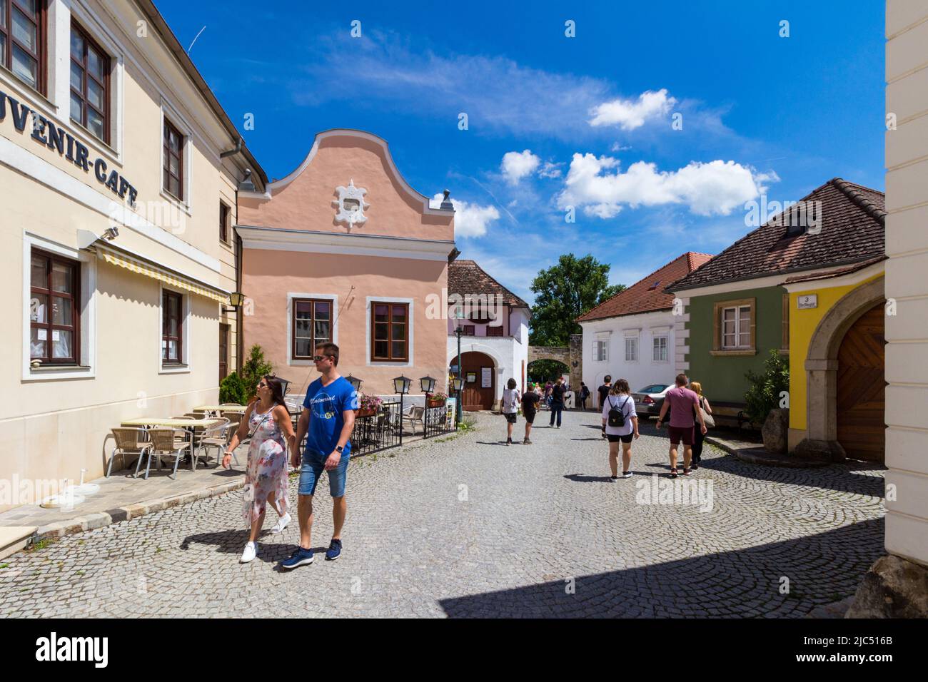 Old town city centre near 16th century town gate in Rust am See ...
