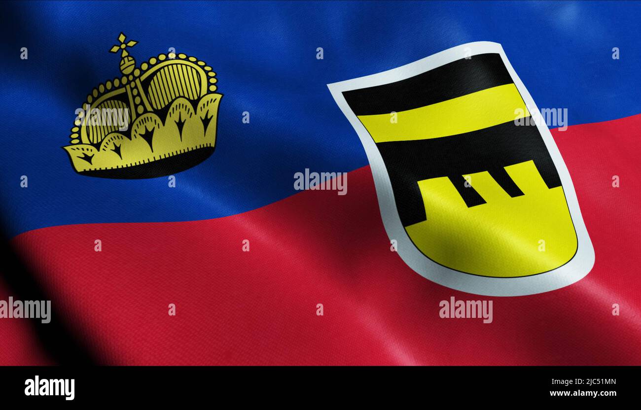 3D Illustration of a waving Liechtenstein city flag of Schellenberg ...