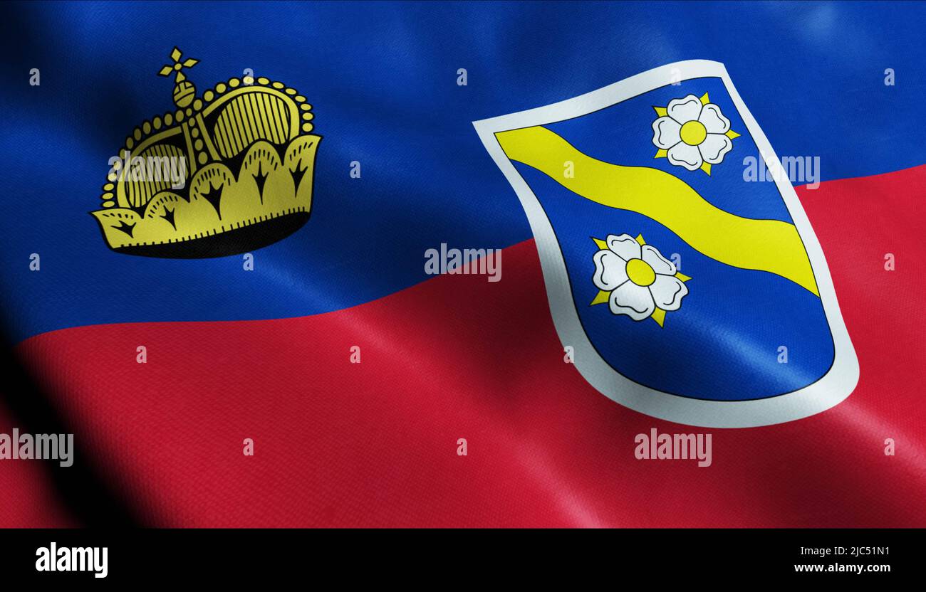 3D Illustration of a waving Liechtenstein city flag of Gamprin Stock ...