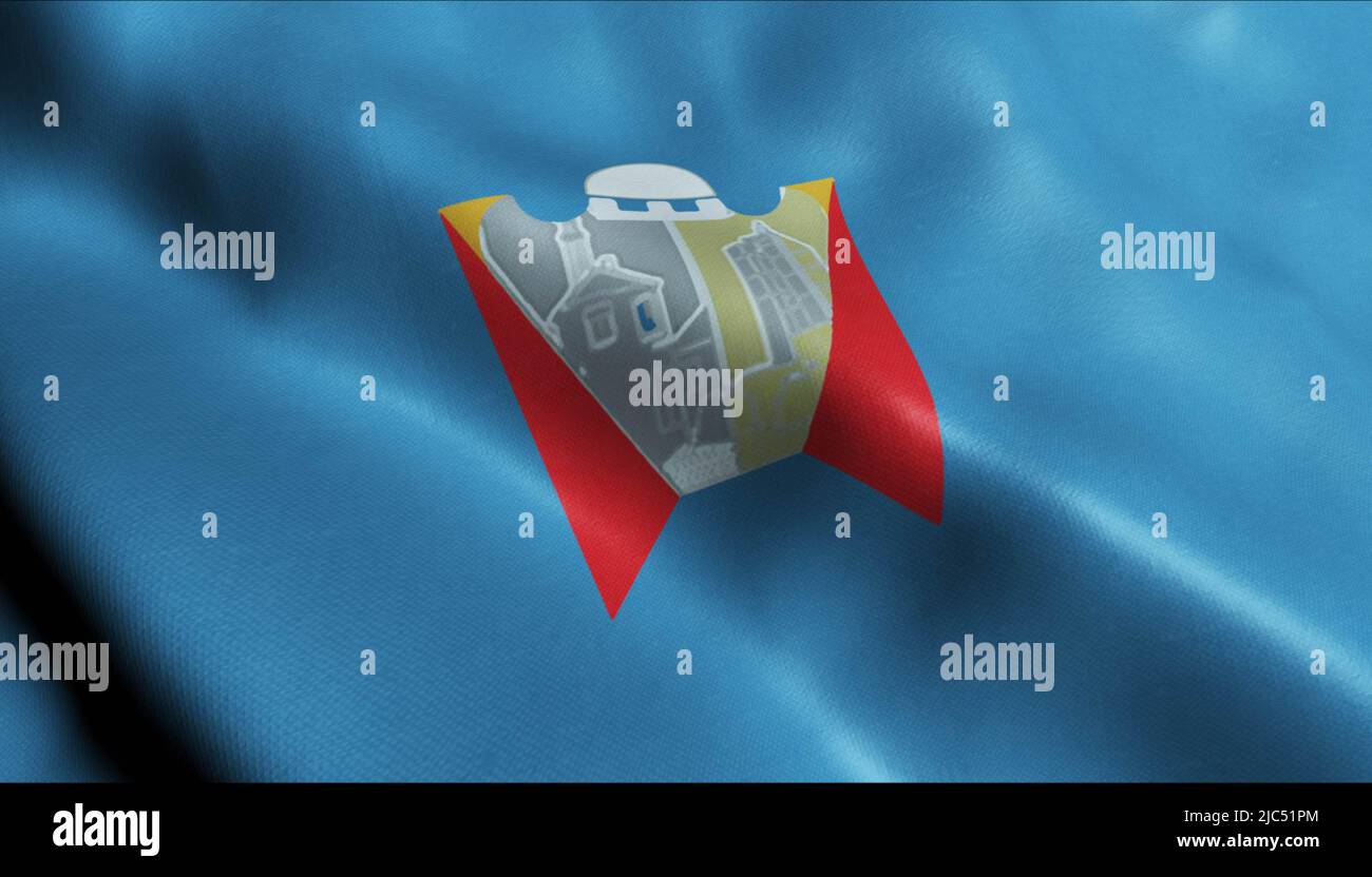 3D Illustration of a waving Kosovo city flag of Gjilan Stock Photo - Alamy