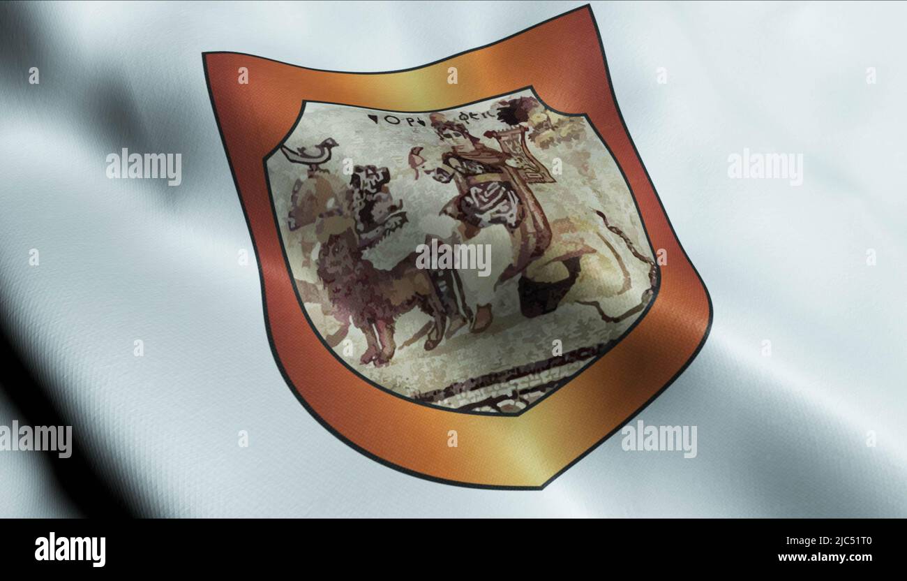 3D Illustration of a waving Kosovo city flag of Podujevo Stock Photo ...