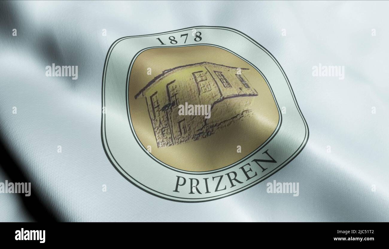 3D Illustration of a waving Kosovo city flag of Prizren Stock Photo - Alamy