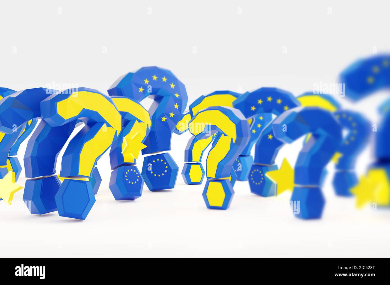 question marks colored as the flag of Europe 3d-illustration Stock ...