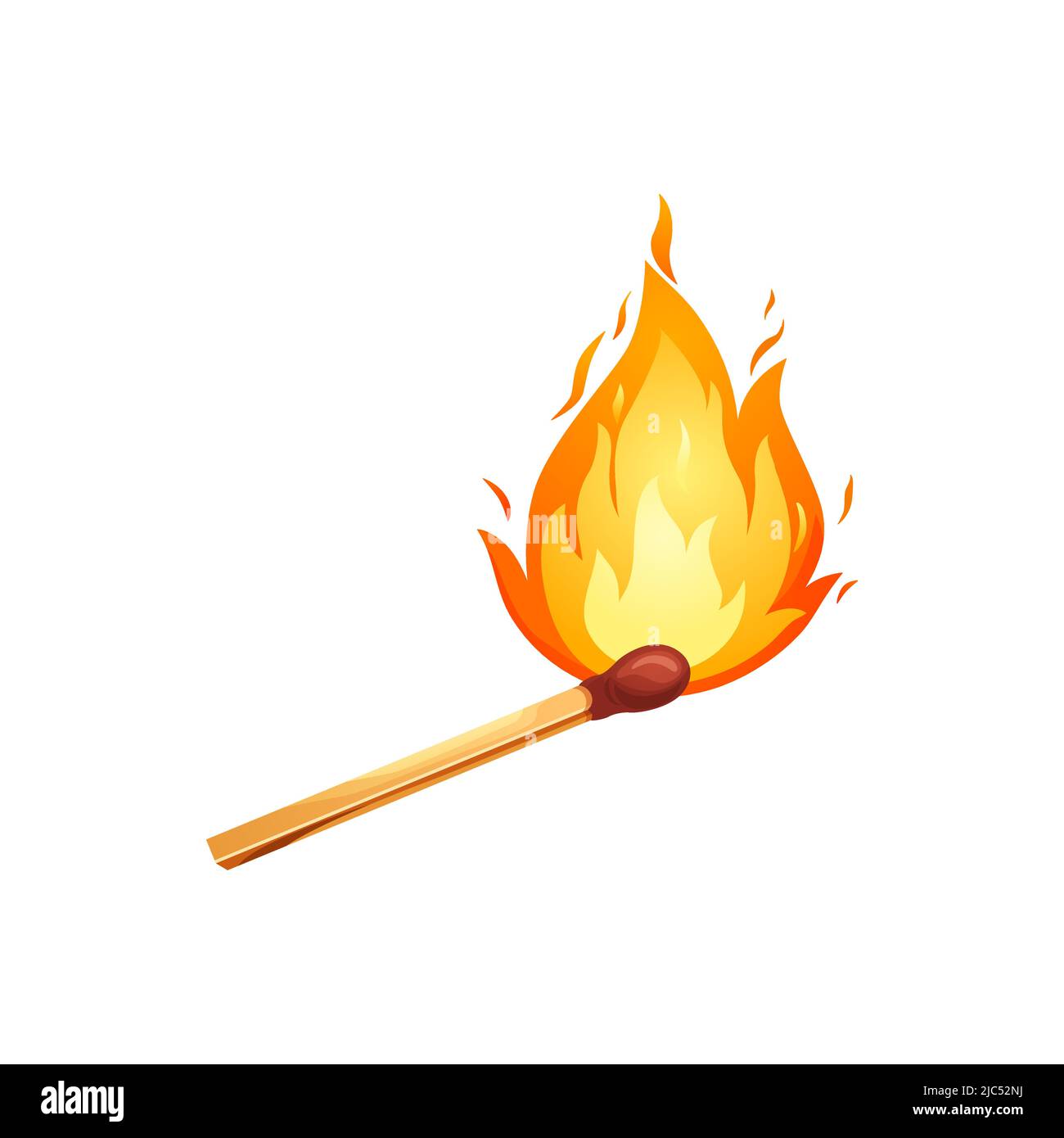 Burnt match stick with fire. Whole, ignite wooden matchstick. Cartoon ...