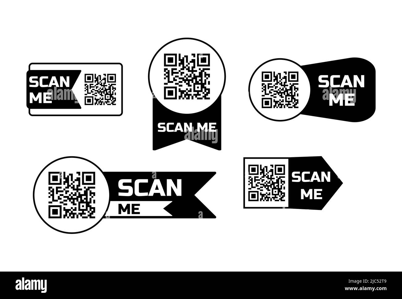 Scan me qr code icon for smartphone bundle. Set of frames quick barcode ...