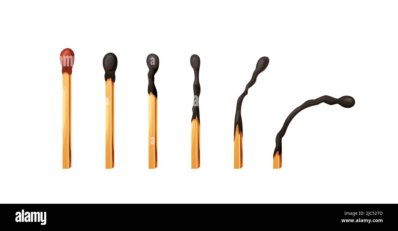 Burnt match stick with fire. Set of matchsticks with sulfur head ...