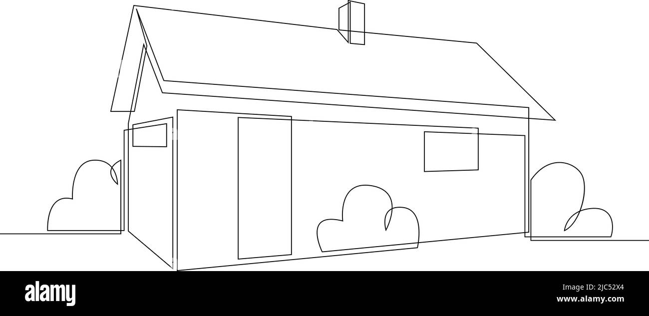 Abstract country house in continuous line art drawing style. Home ...