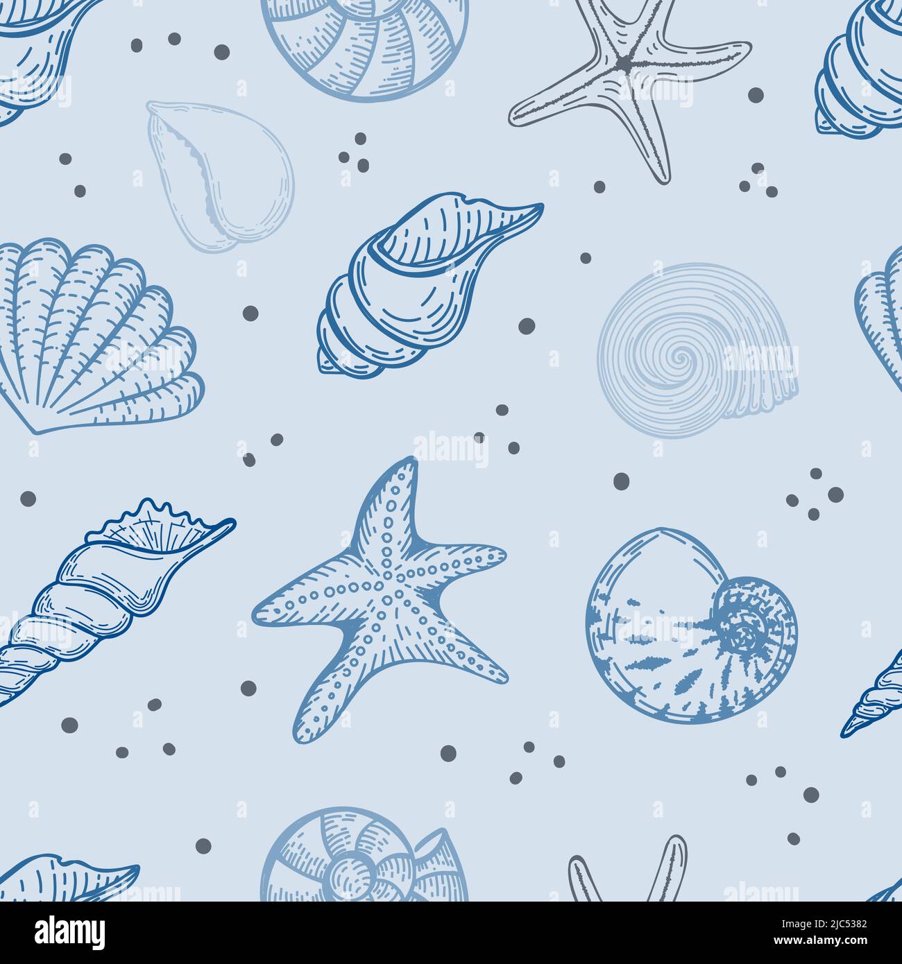 Seamless, hand-drawn sea creatures in sketch style. Seashells, starfish ...